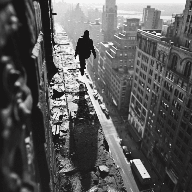 a man jumping off of a tall building | John Wolfe Compton